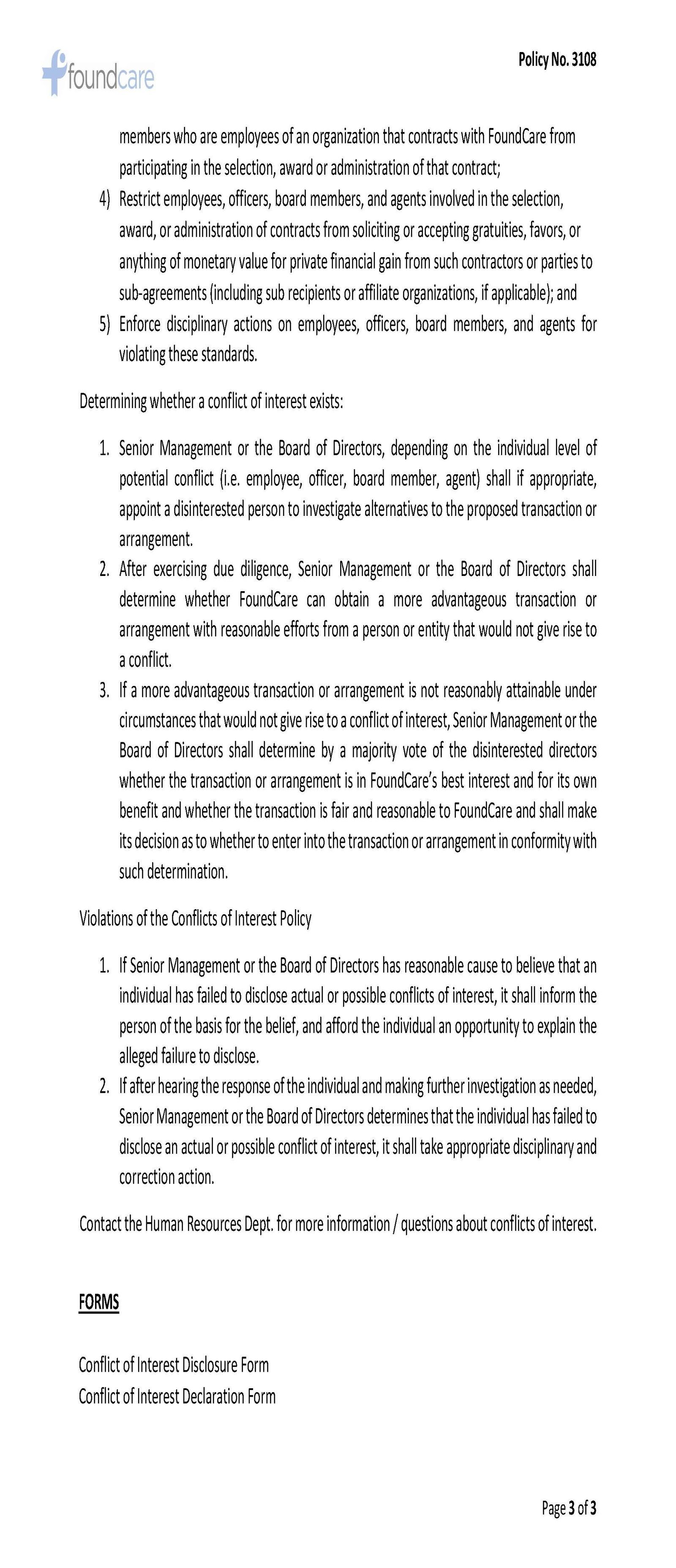 3108 Conflict of Interest Policy and Declaration Form-2025 : Compliance ...