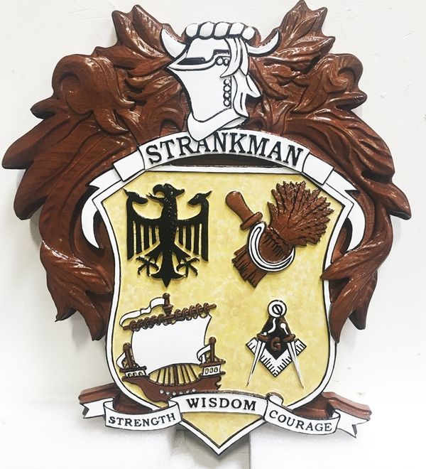 Carved 3-D Wood, Bronze, Brass, Silver or Painted Coat-of-Arms Plaques
