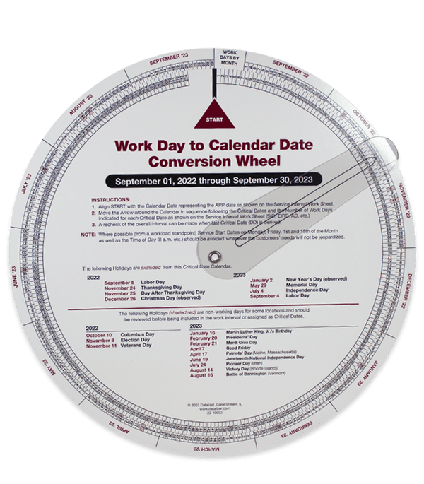Work Day to Calendar Date Conversion Wheel by Datalizer