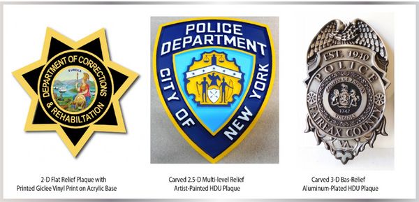 3D Brass,Silver, Painted or Wood Police Badge & Patch Plaques