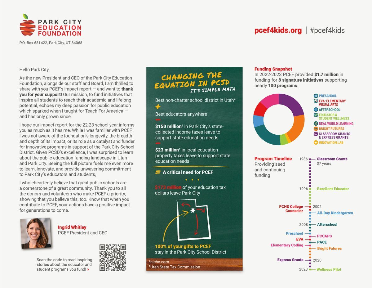 Donor Impact Report : About PCEF : Park City Education Foundation