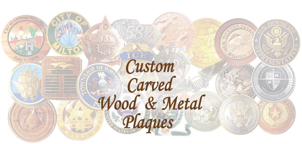 Carved 3-D Wood, Bronze, Brass, Silver or Painted Wall & Podium Plaques