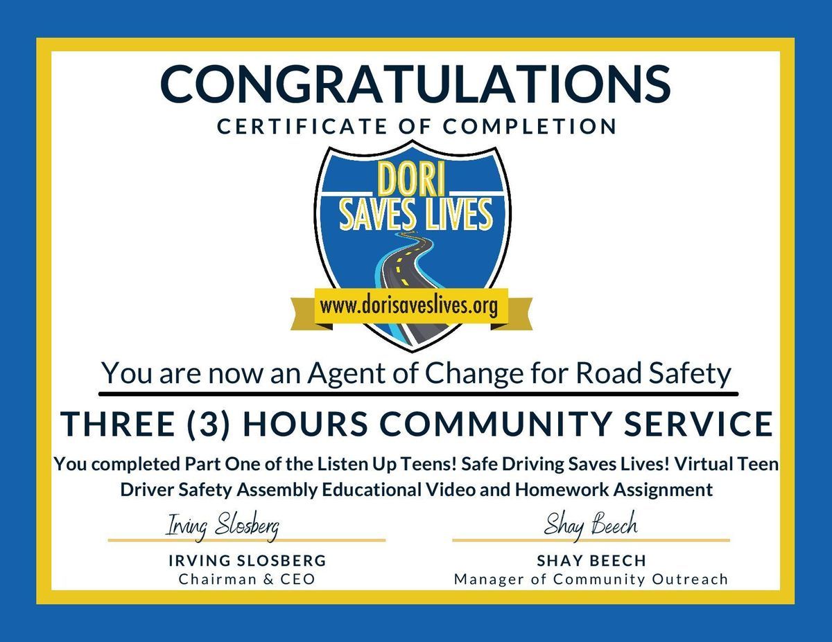 CONGRATULATIONS! AGENT OF CHANGE FOR ROAD SAFETY!