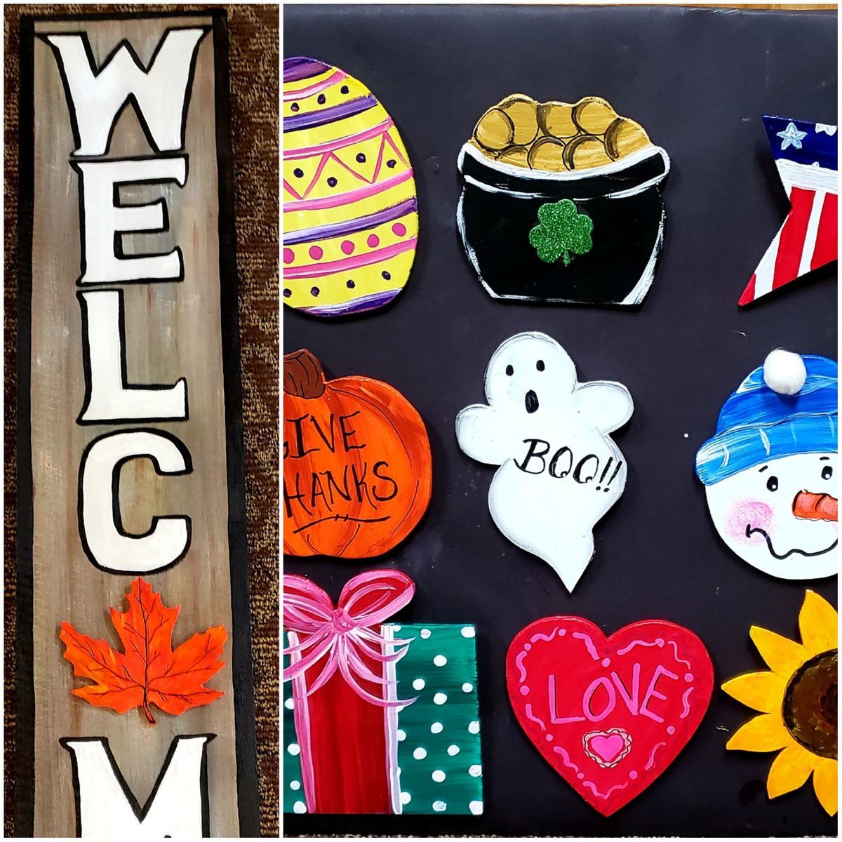 Welcome Sign with Interchangable Seasonal Plaques Art Class : Event ...