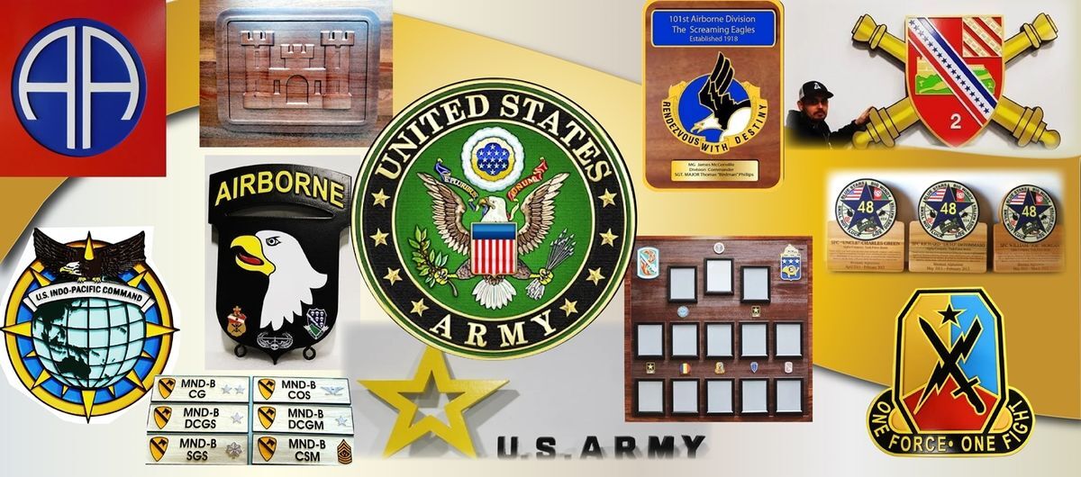 3D Painted, Wood, Bronze, Brass, Silver Army Plaques