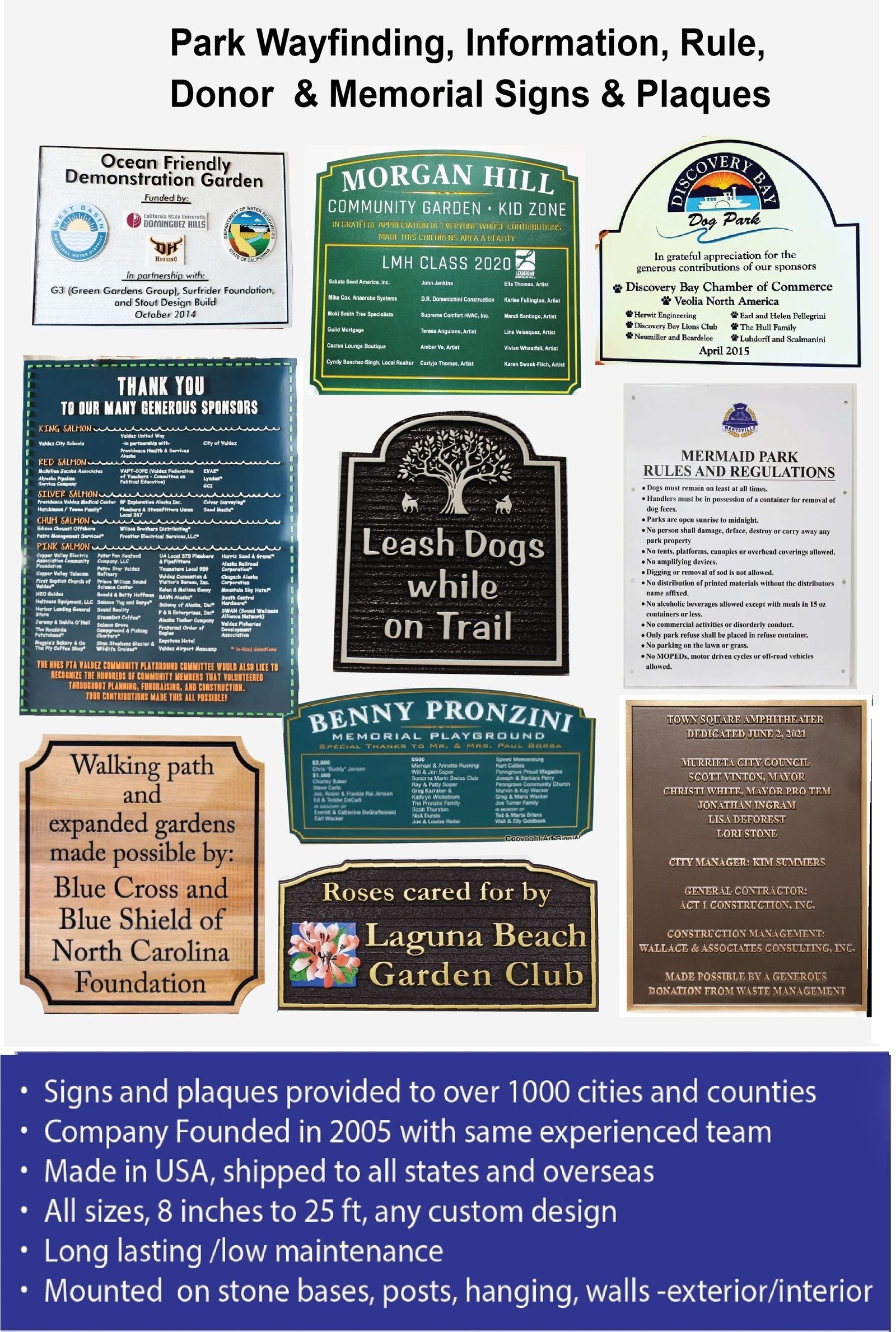 community and private park and garden signs