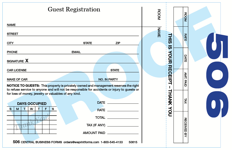 Guest Registration, Registration cards and forms