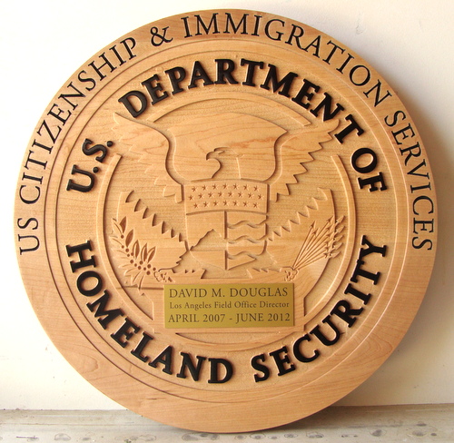 federal government round seals carved wood wall plaques