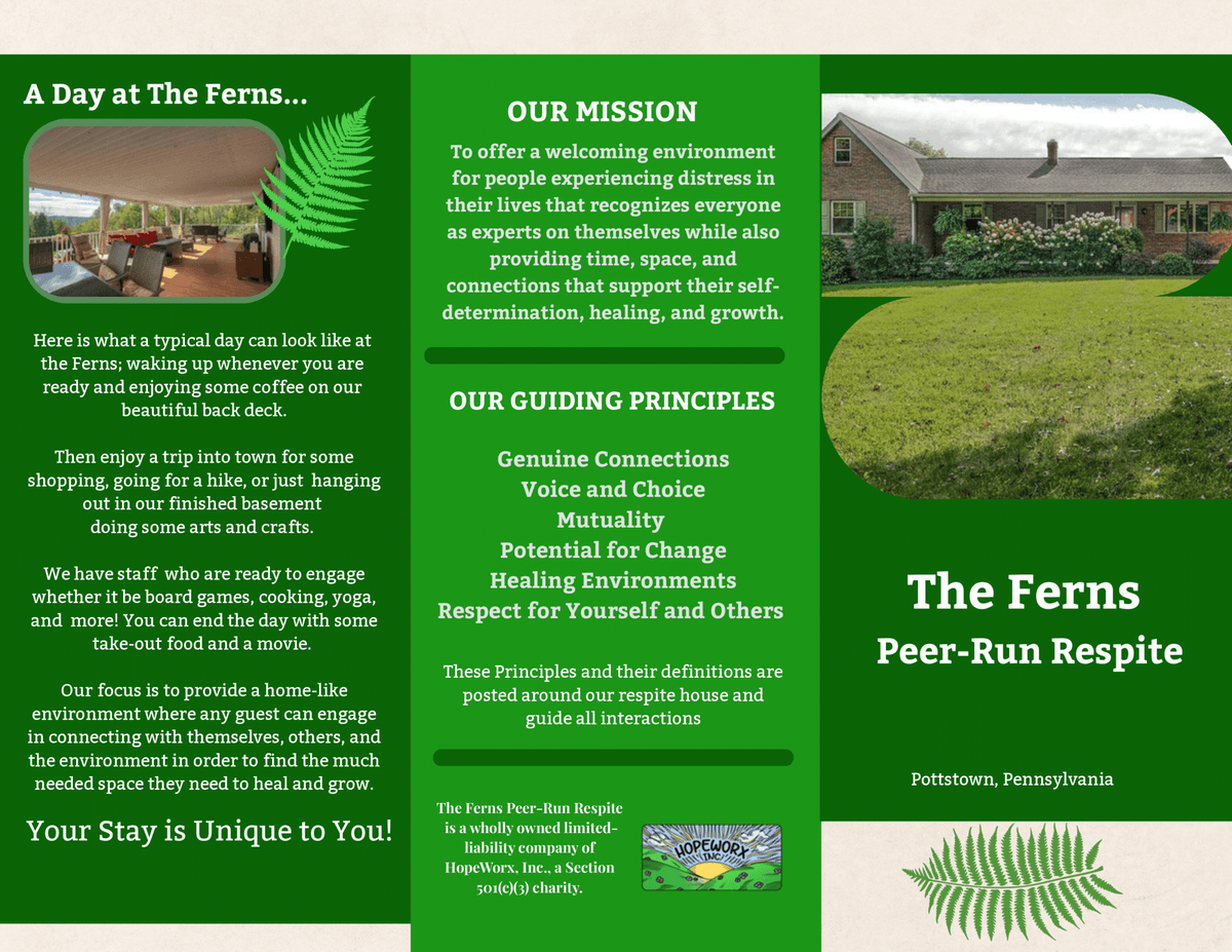 The Ferns Peer Respite. Peer respite in Pennsylvania