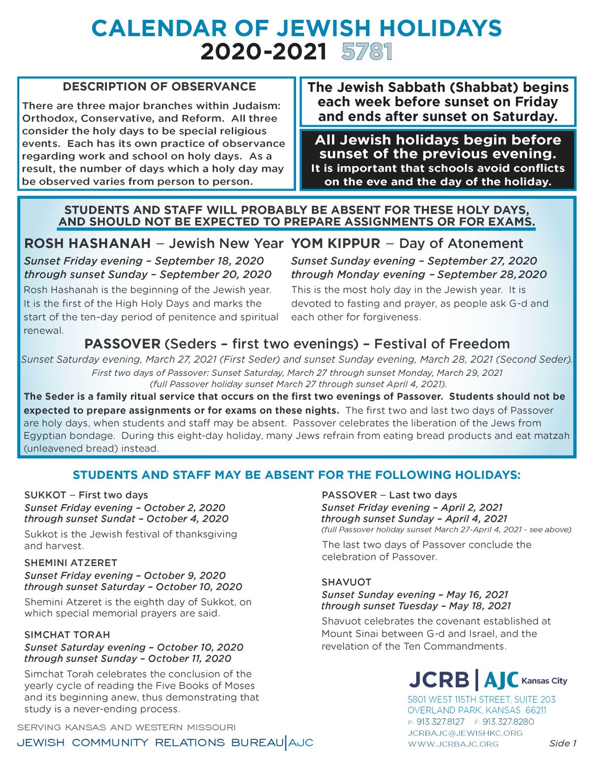 Jewish Community Relations Bureau|AJC : Resources : Religious Calendars