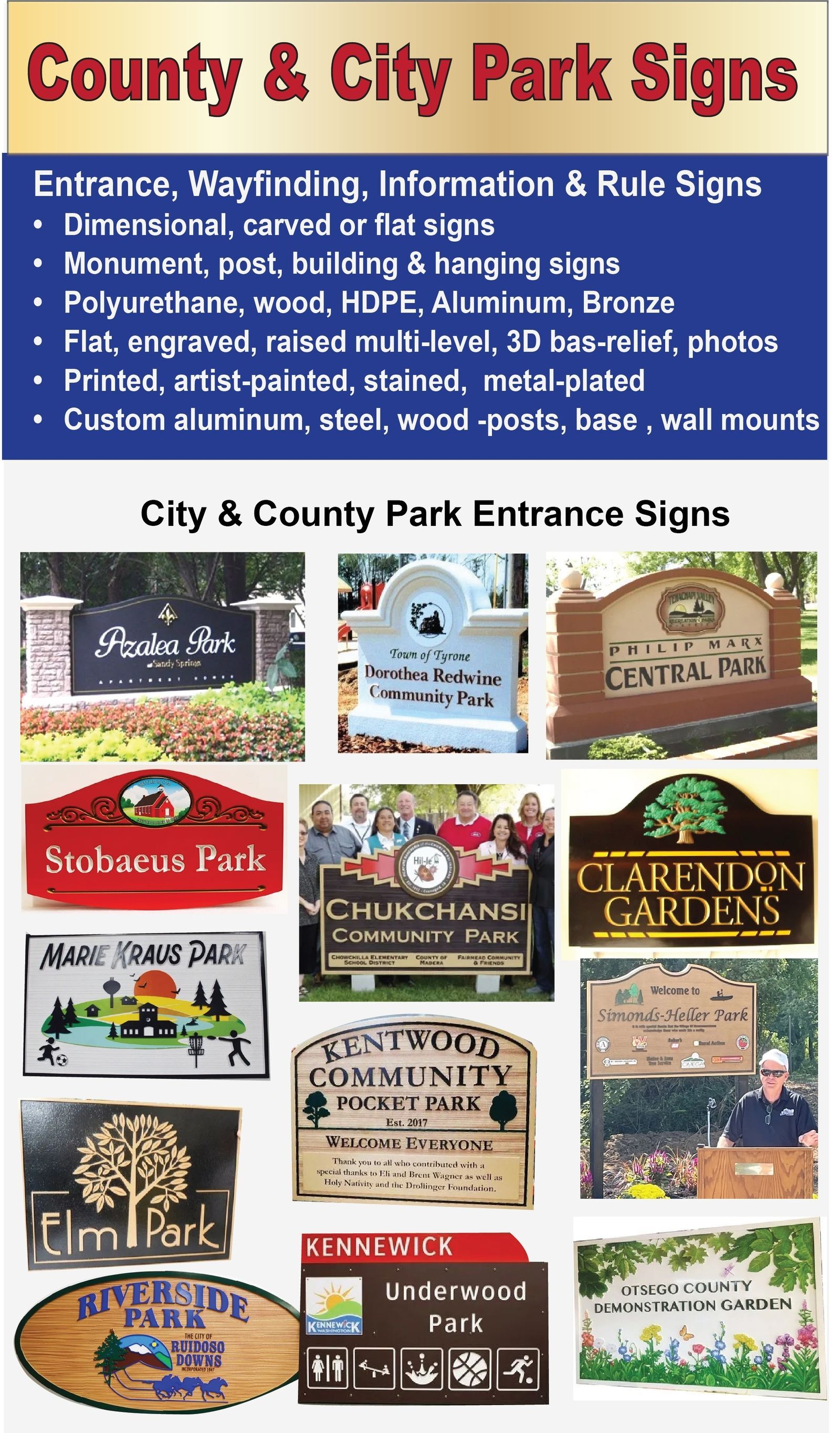 community and private park and garden signs