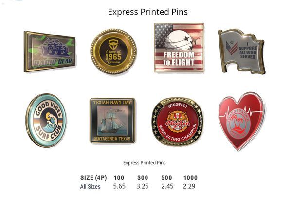 Express Lapel Pins | CMYK Printed Epoxy Dome | Stock Shapes | Rush Service