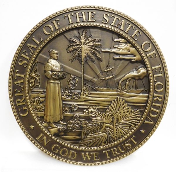 Painted, Wood and Metal 3-D State Seal Wall & Podium Plaques