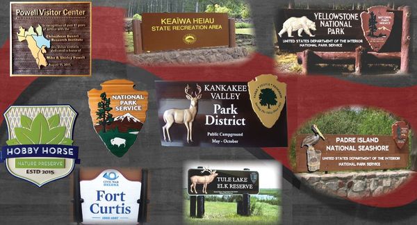 wooden park signs, RV park signs, campgrounds, hiking trails