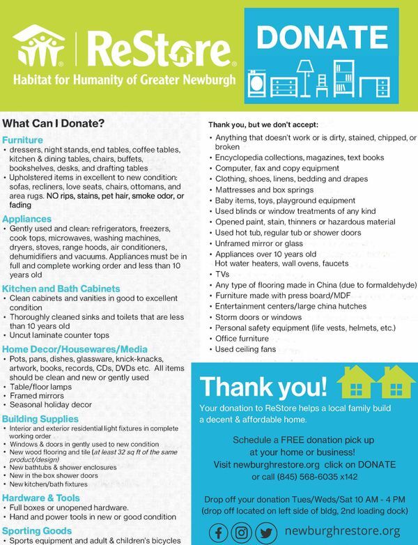 Donate : ReStore : Habitat for Humanity of Greater Newburgh