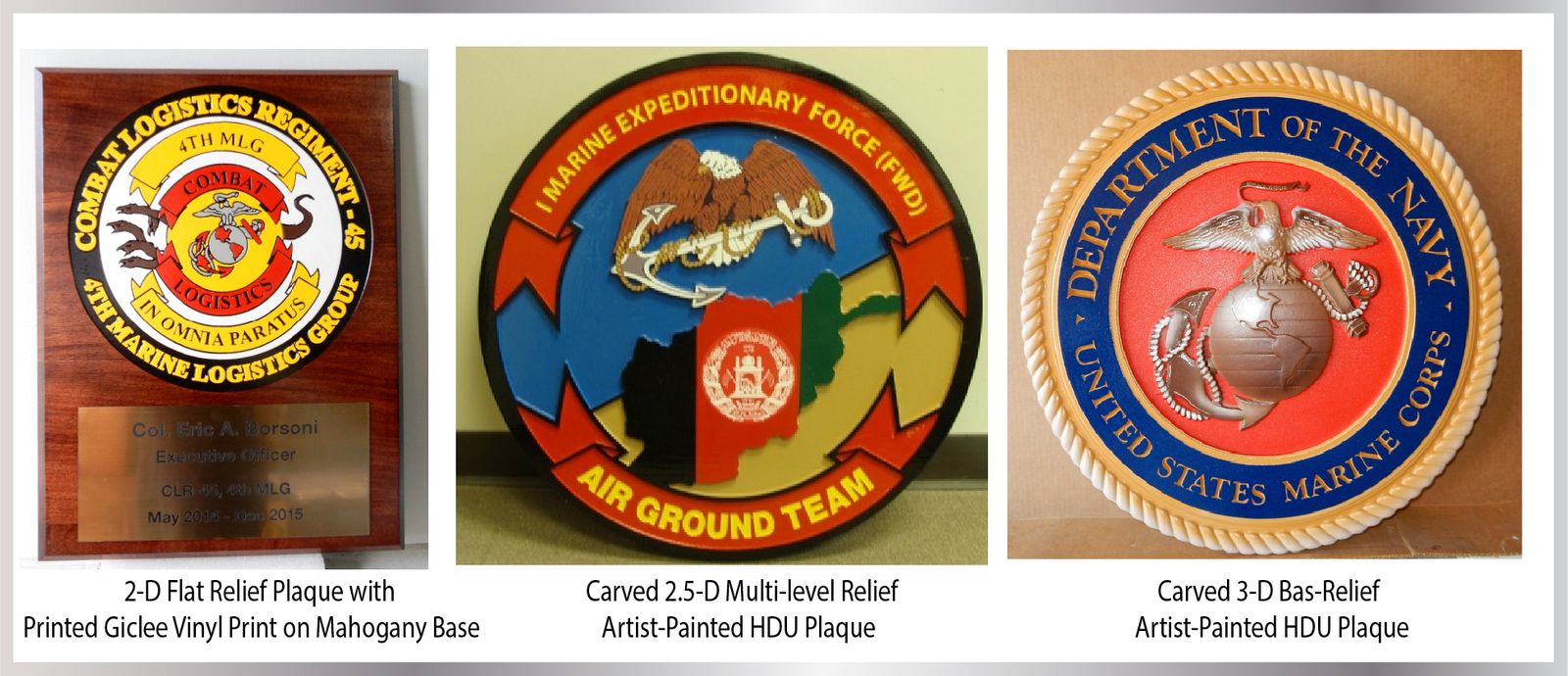 3D Painted, Wood, Bronze, Brass, Silver Marine Corps Plaques