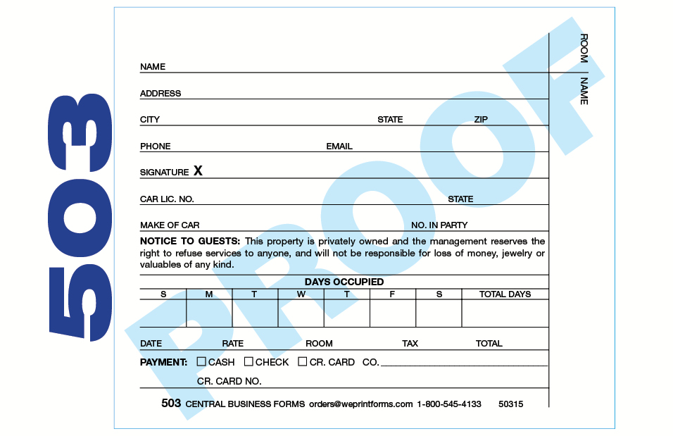 Guest Registration, Registration cards and forms