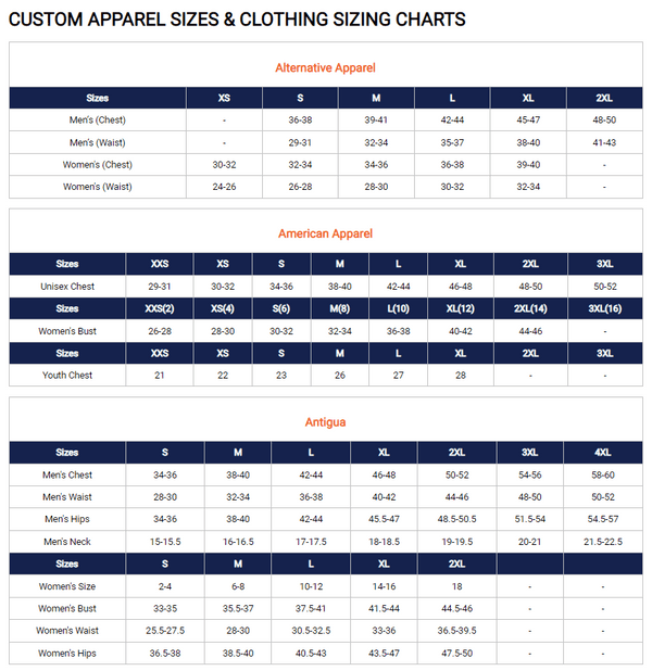 Size Charts By Brand