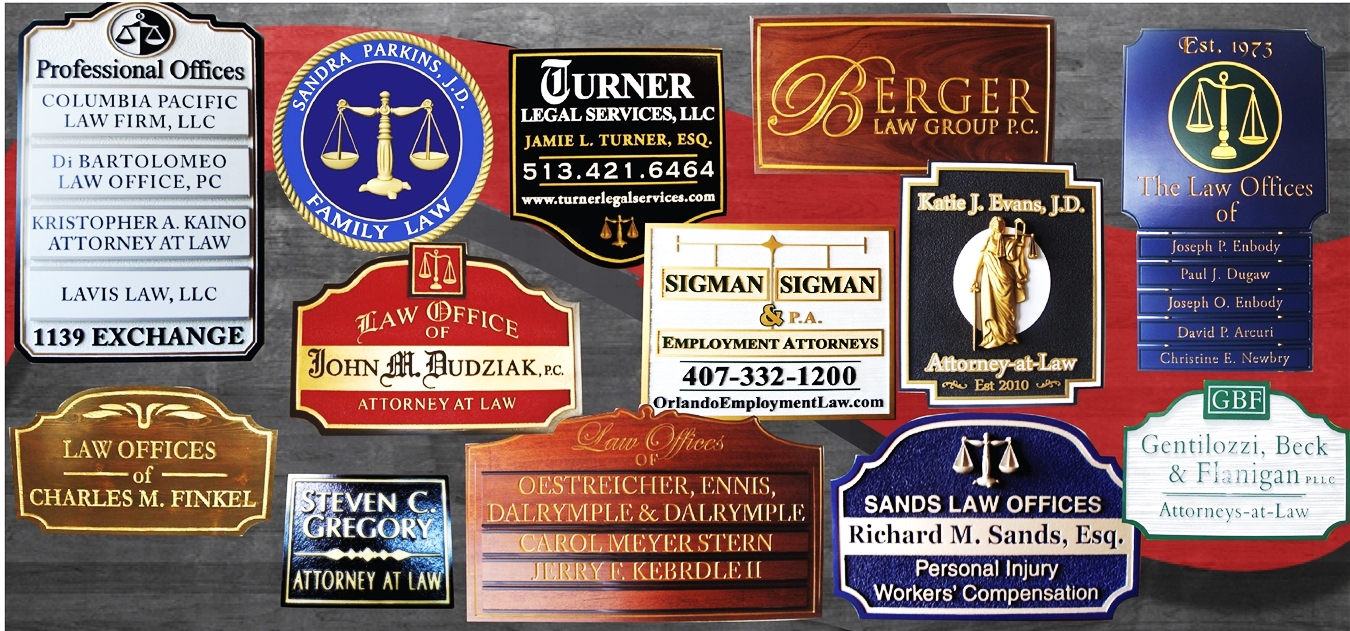 Attorney, Law Office and Courtroom Carved Wood Signs