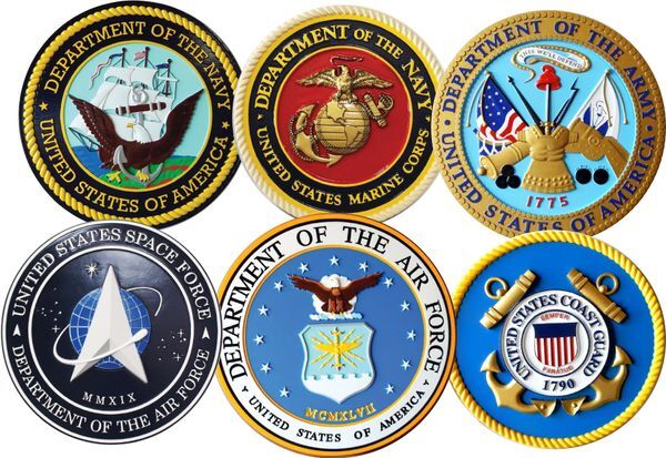 Carved 3D Painted, Wood, Bronze, Brass, Silver Military Plaques
