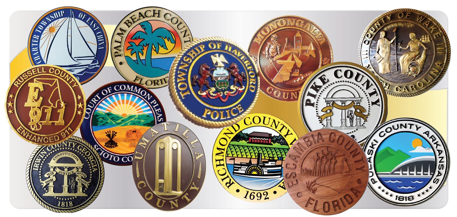 Painted, Wood & Metal 3-D County Seal Wall & Podium Plaques