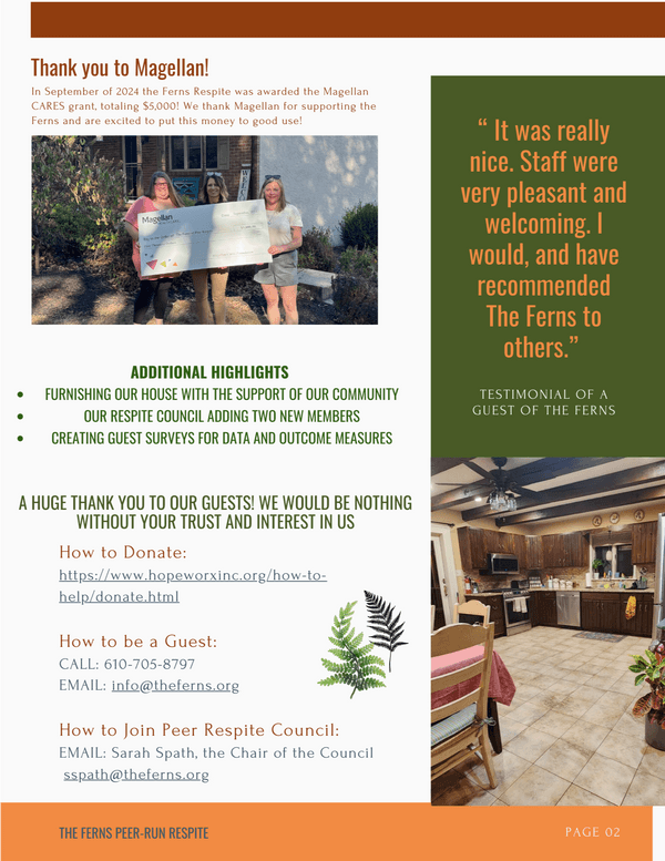 The Ferns Peer Respite. Peer respite in Pennsylvania