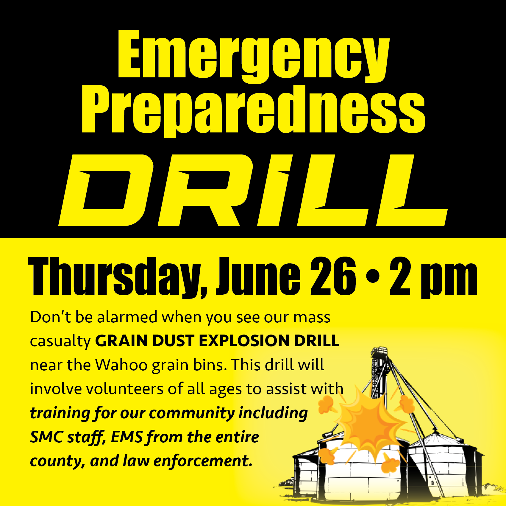 Emergency Preparedness Drill Simulating Grain Bin Explosion