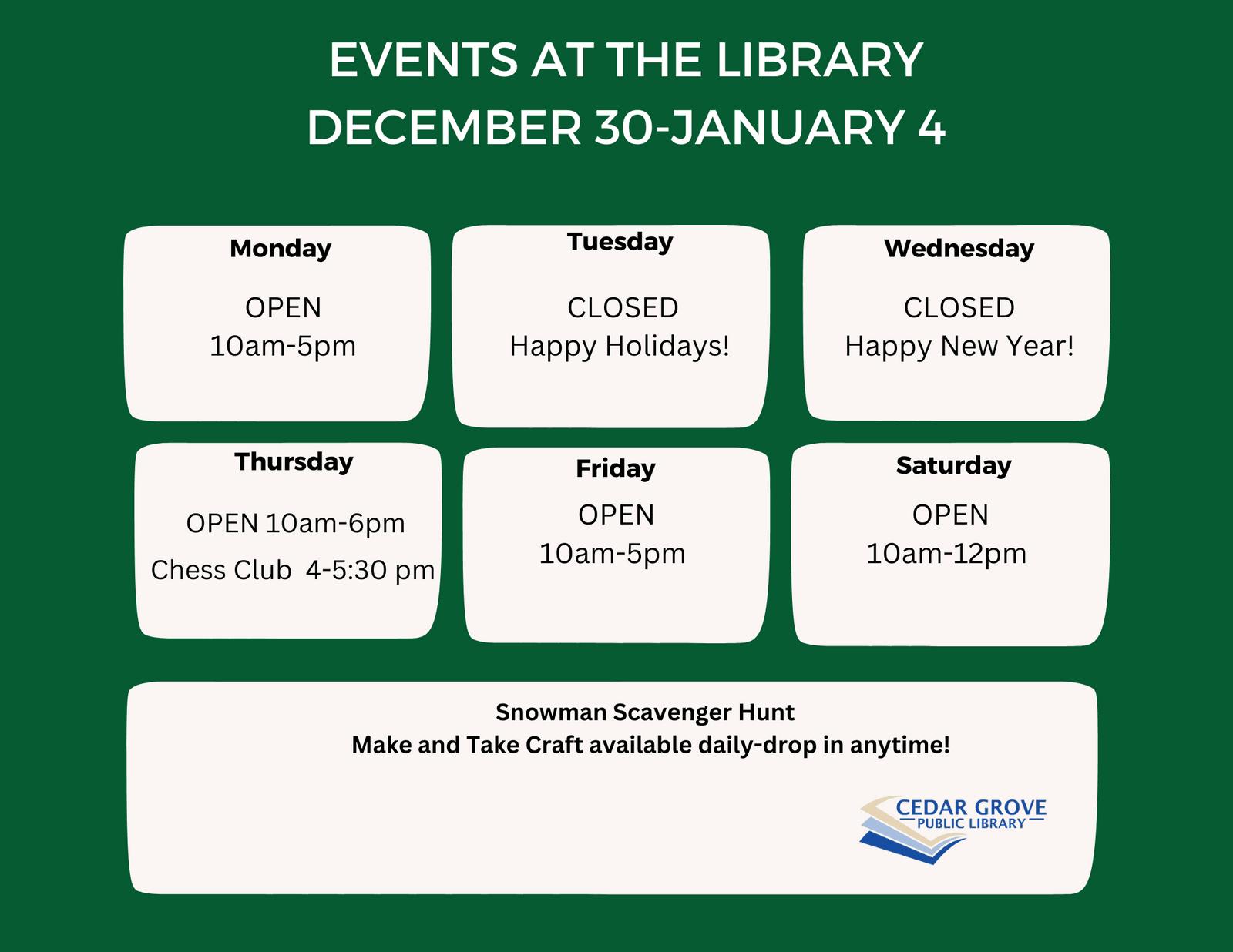 Welcome : Cedar Grove Public Library