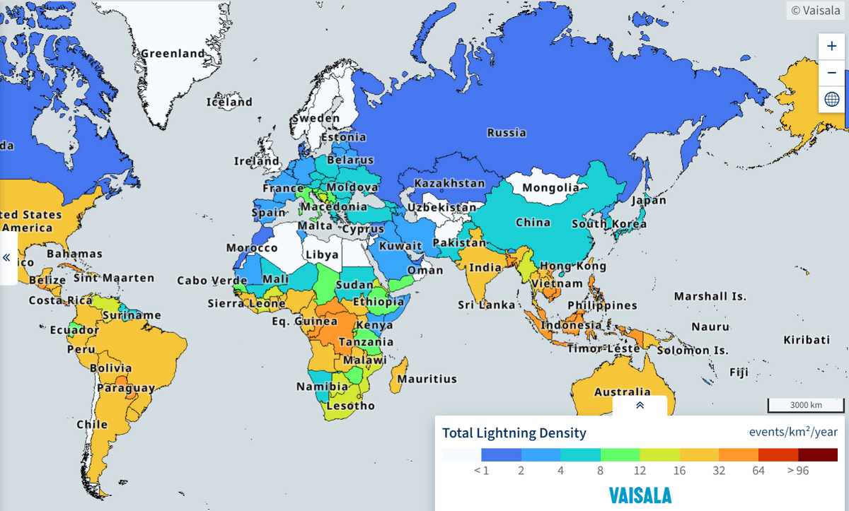 Interactive worldwide lightning map : Lightning Detection Data ...