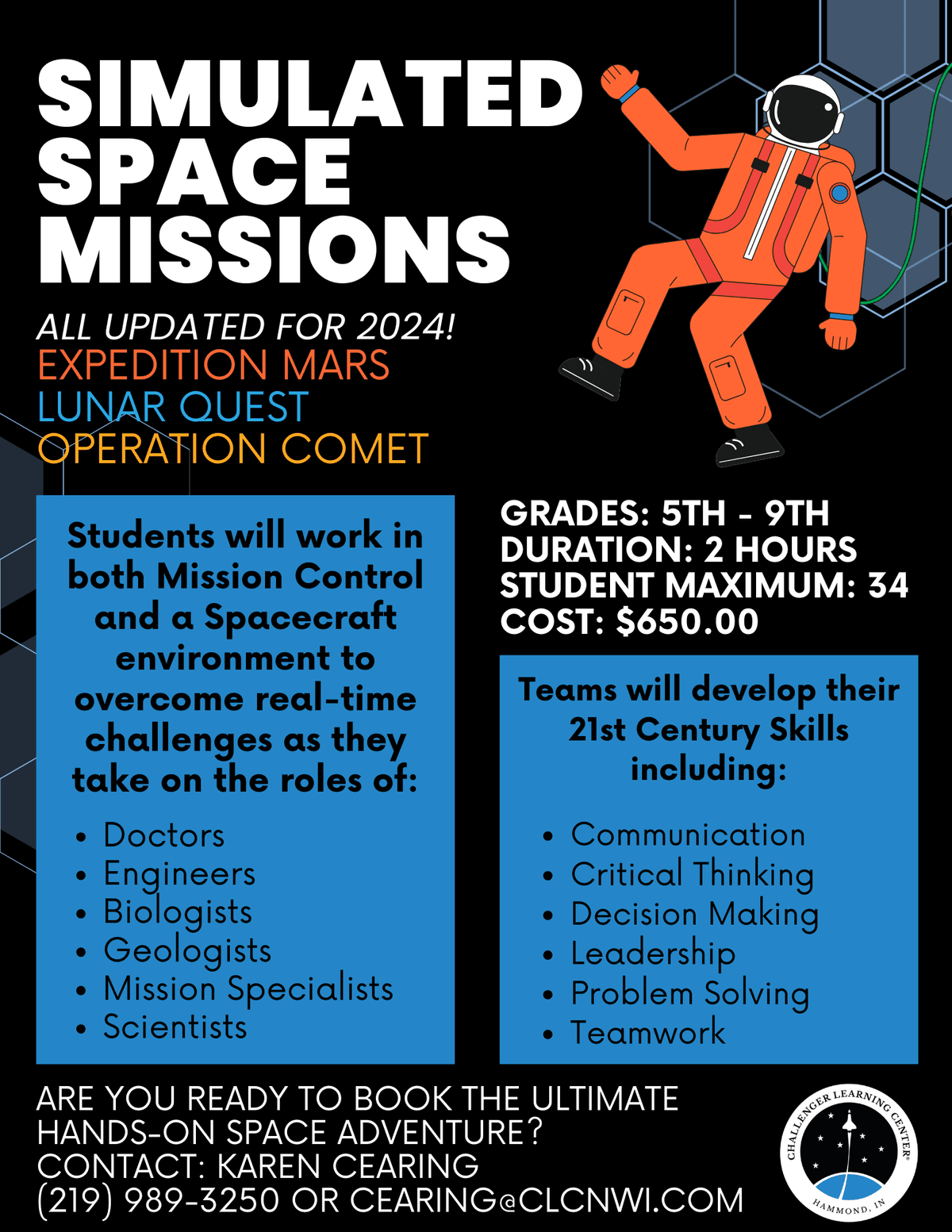 Simulated Space Missions | Challenger Learning Center of Northwest Indiana