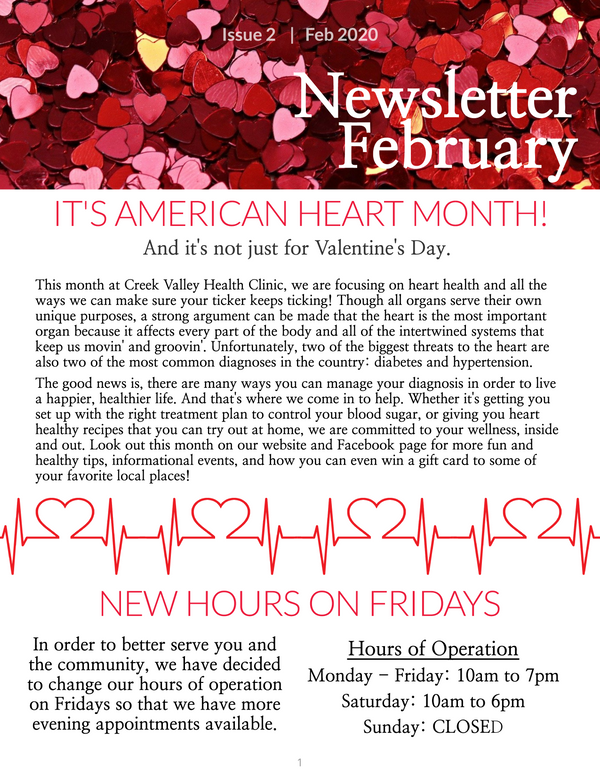 February 2020 : 2020 Newsletters : Newsletter : Creek Valley Health Clinic