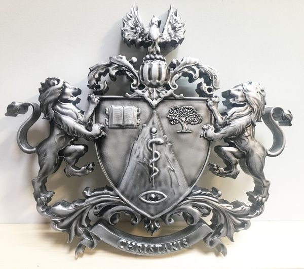 Carved 3-D Wood, Bronze, Brass, Silver or Painted Coat-of-Arms Plaques