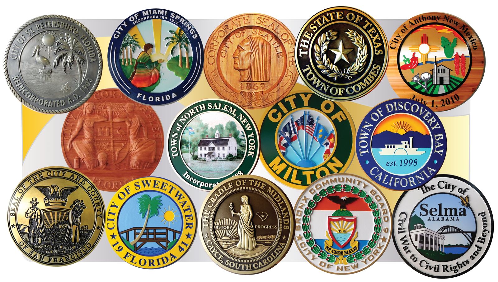 Painted, Wood & Metal 3-D City Seal Wall & Podium Plaques