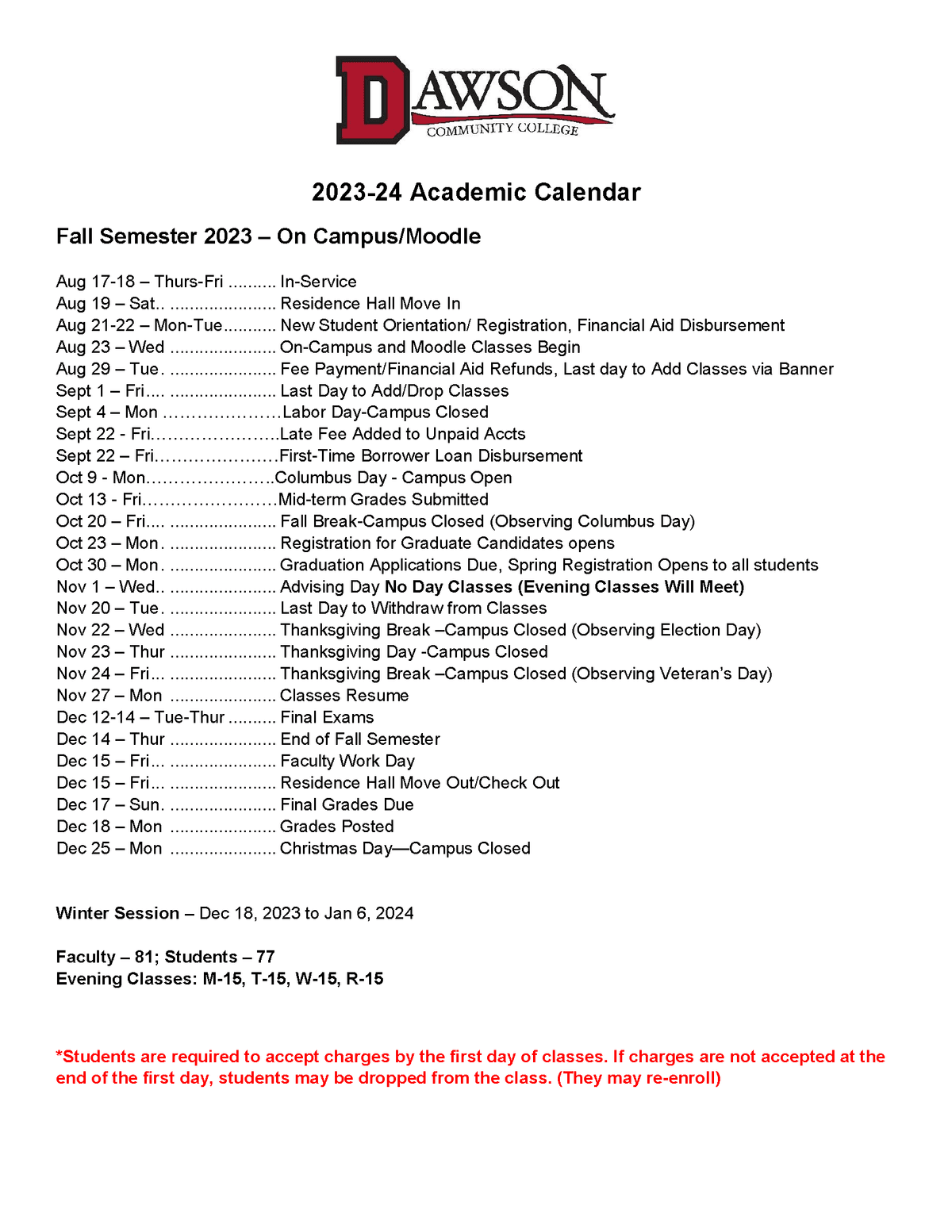 Academic Calendar