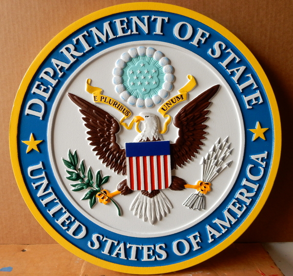 federal government round seals carved wood wall plaques