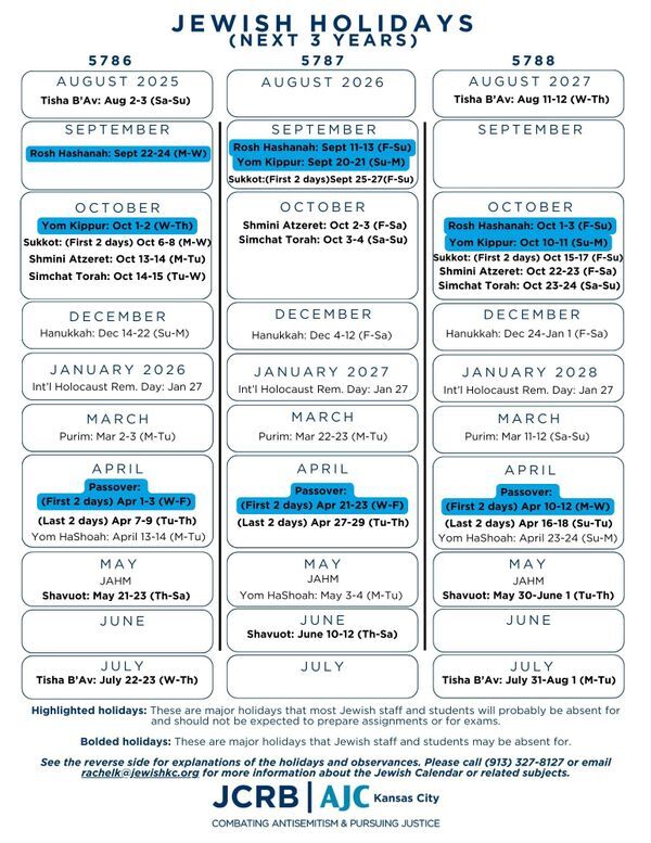 Calendar of Jewish Holidays : Resources : Jewish Community Relations ...