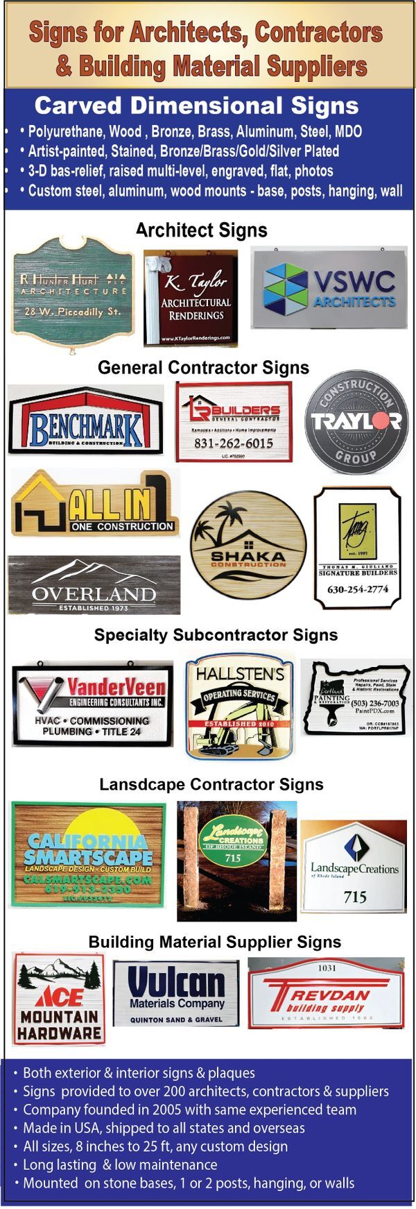 Signs for the building construction contractors
