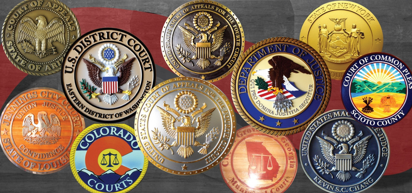 Carved 3D, Bronze, Brass, Silver, Wood or Painted Court Plaques