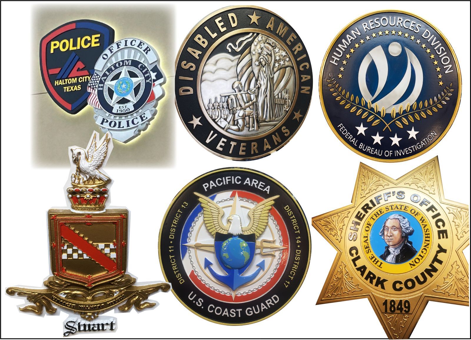 Carved 3-D Wood, Bronze, Brass, Silver or Painted Wall & Podium Plaques