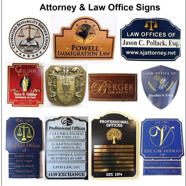 Attorney, Law Office and Courtroom Carved Wood Signs