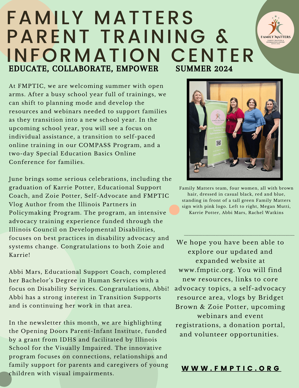 Newsletter : Resources : What We Do : Family Matters PTIC