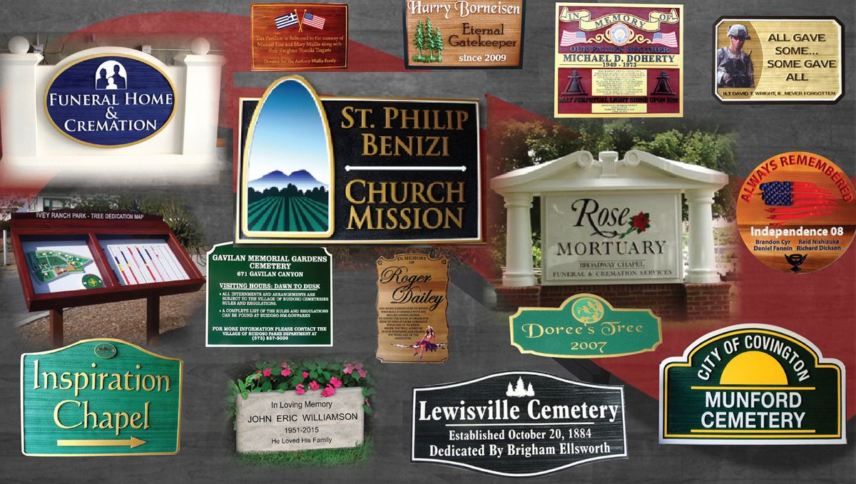 Cemetery signs and plaques, memorial signs