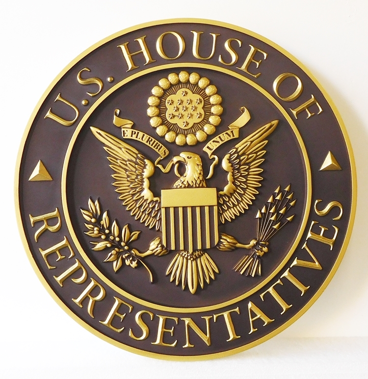 federal government round seals carved wood wall plaques