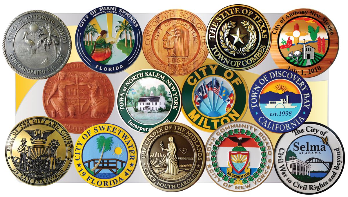 Painted, Wood & Metal 3-D City Seal Wall & Podium Plaques