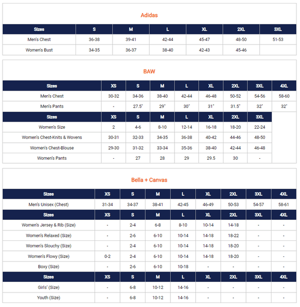Size Charts By Brand