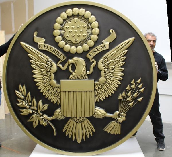 federal government round seals carved wood wall plaques