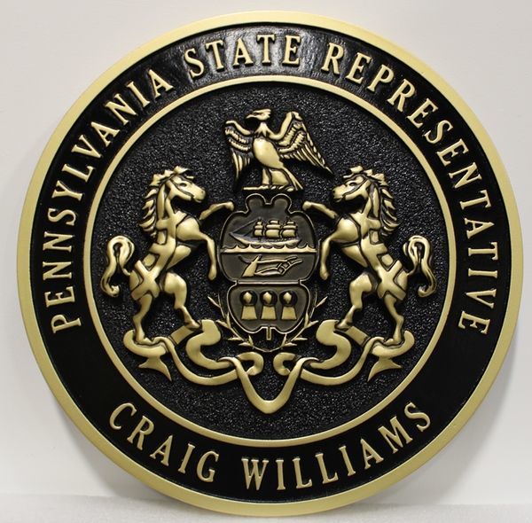 Painted, Wood and Metal 3-D State Seal Wall & Podium Plaques
