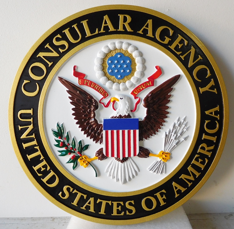 federal government round seals carved wood wall plaques