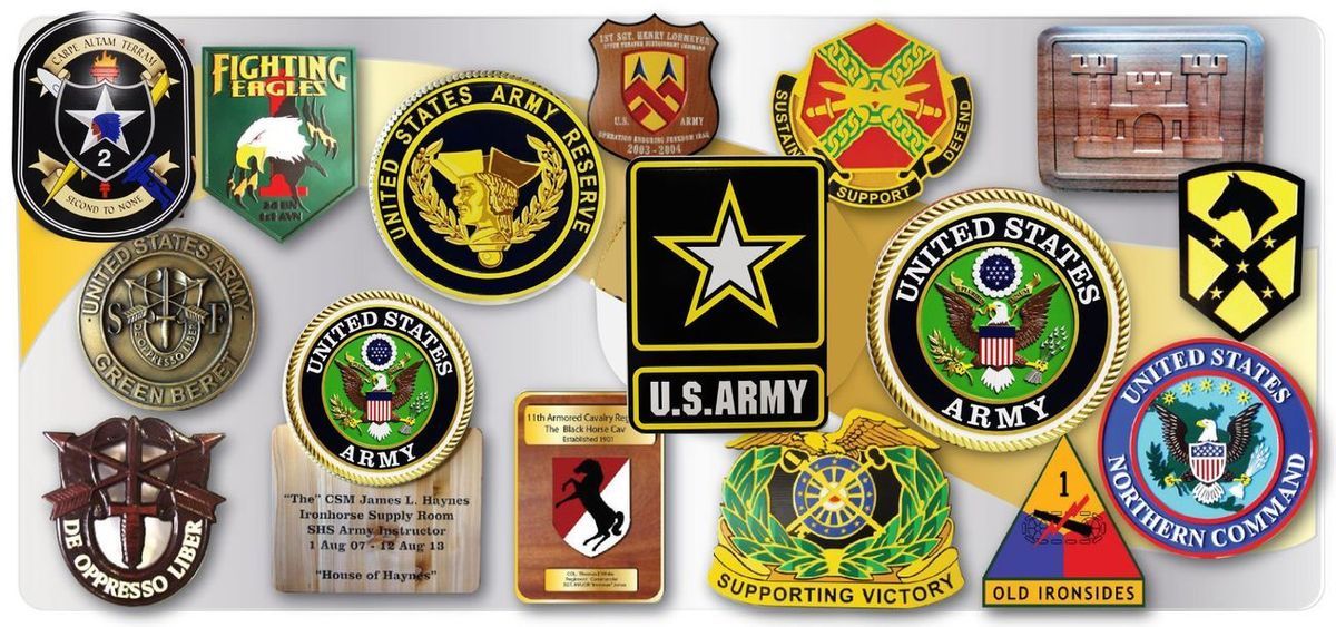 3D Painted, Wood, Bronze, Brass, Silver Army Plaques
