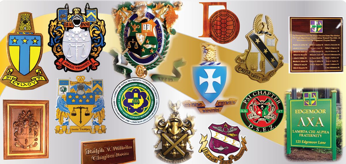 Carved 3-D Wood, Painted, Gold, Silver Fraternity Wall Plaques